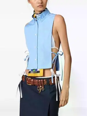 Miu Miu Sleeveless Poplin Shirt With Side Ties - Blue