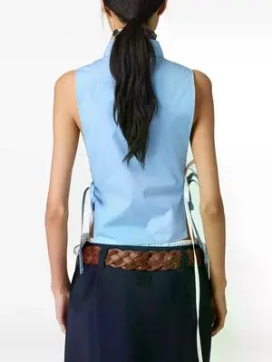 Miu Miu Sleeveless Poplin Shirt With Side Ties - Blue
