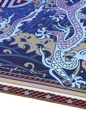Shanghai Tang Flying Dragon Silk Foulard - Blue