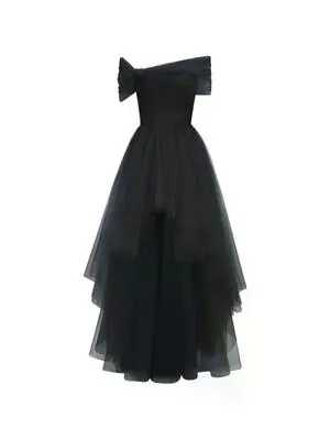 GEMY MAALOUF Asymmetrical Tulle Maxi Dress - Black