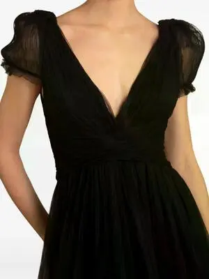 GEMY MAALOUF Midi Dress With Puffed Sleeves And Floral Appliqués