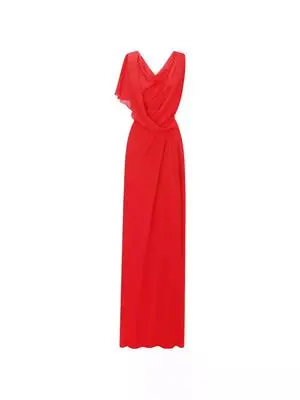 GEMY MAALOUF V-neck Draped Maxi Dress - Red