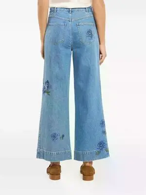 Cinq À Sept Betsy Wide Leg Jeans With Rose Embellishment