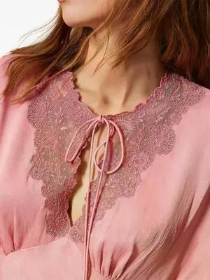 TWINSET Envers Satin Maxi Dress With Scalloped Embroidery - Pink