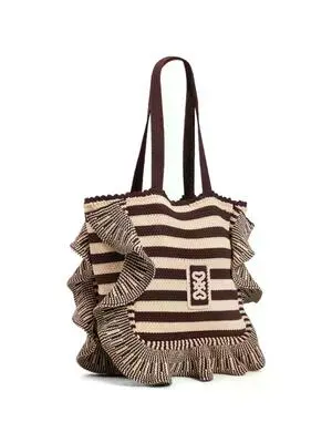 Sandro Striped Ruffled Tote Bag