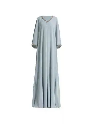 GEMY MAALOUF Beaded V-neck Maxi Kaftan - Blue