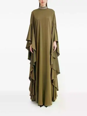 GEMY MAALOUF Beaded Collar Ruffled Maxi Dress