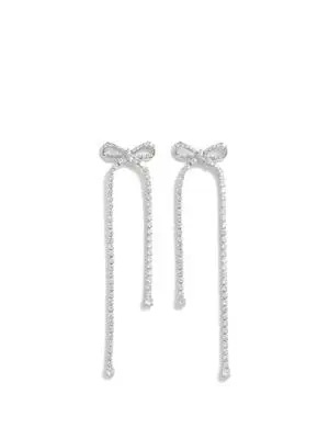 SELF-PORTRAIT Crystal Bow Drop Earrings - Silver