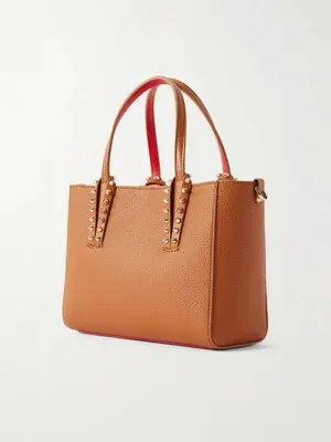 CHRISTIAN LOUBOUTIN Cabata Mini Spiked Textured-leather Tote - Brown