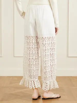 Sea Leila Broderie Anglaise Cotton And Linen-blend Wide-leg Pants