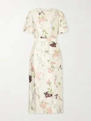 Erdem Belted Floral-print Crinkled Satin Midi Dress - Multi