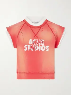 Acne Studios Acne Studios Frayser Printed Cotton-Jersey Sweatshirt With Layered Underlayer Red