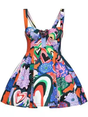 AREA Heart-print Flared Mini Dress