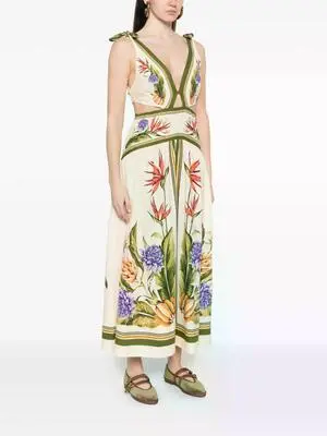 Farm Rio Cut-out Floral Print Midi Dress