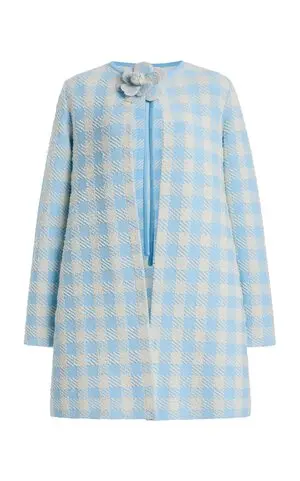 Oscar De La Renta Flower Detailed Gingham Coat - Plaid