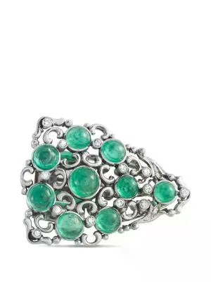 LB EXCLUSIVE 18k White Gold Emerald And Diamond Brooch - Silver