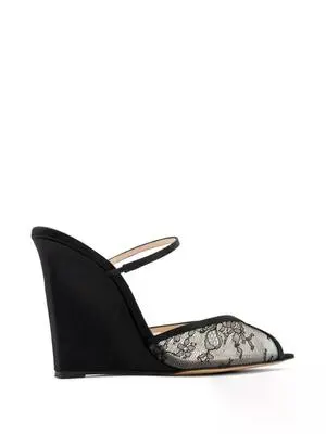 ANDREA WAZEN Katy Mules Lace Detail Wedge Heels