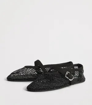 Alaïa Mesh Embellished Mary Jane Flats - Black