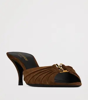 Saint Laurent Suede Heeled Mules With Gold Tone Hardware - Brown