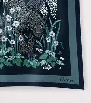 Cartier Silk Blooming Panthère Square Scarf - Navy