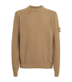 Stone Island Cotton-cashmere Textured Crewneck Sweater - Beige