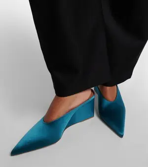 Alaïa Cube Satin Wedge Mules - Turquoise
