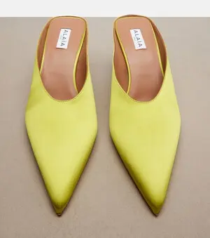 Alaïa Cube Satin Wedge Mules - Yellow