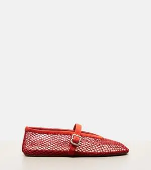Alaïa Suede-trimmed Fishnet Ballet Flats - Red