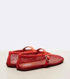 Alaïa Suede-trimmed Fishnet Ballet Flats - Red