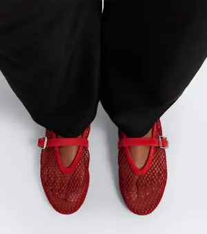 Alaïa Suede-trimmed Fishnet Ballet Flats - Red
