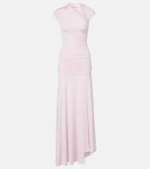 SELF-PORTRAIT Ruched Asymmetric Jersey Maxi Dress