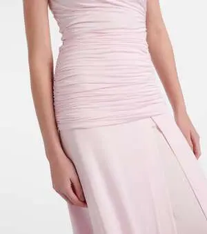 SELF-PORTRAIT Ruched Asymmetric Jersey Maxi Dress