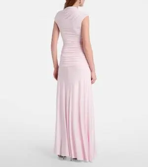 SELF-PORTRAIT Ruched Asymmetric Jersey Maxi Dress