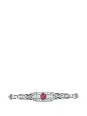 LB EXCLUSIVE Platinum Diamond And Ruby Brooch - Silver
