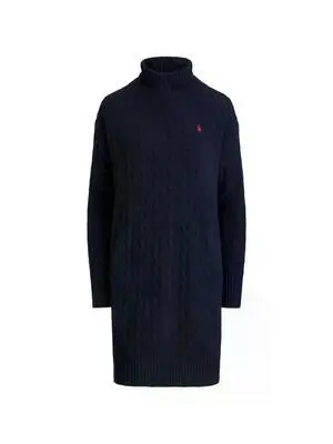 Polo Ralph Lauren Cable Knit Turtleneck Midi Dress - Blue
