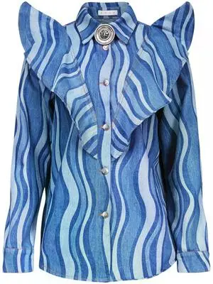 AREA Sunray-patterned Denim Shirt - Blue