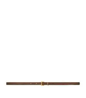 Saint Laurent Slim Calfskin Belt With Gold-tone Buckle