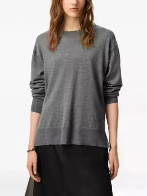 AMI Paris De Coeur Crewneck Sweater In Extra-fine Wool And Silk - Grey