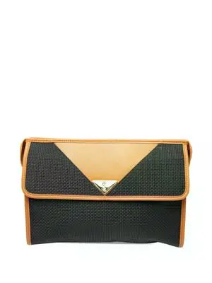 Saint Laurent 2000-2010 Leather Trimmed Coated Canvas Clutch - Black