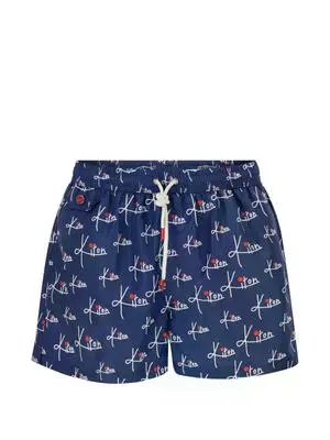 Kiton Patterned Swim Shorts - Blue