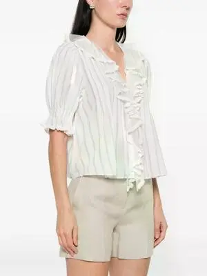 DÔEN Henri Striped Blouse With Ruffled Trim