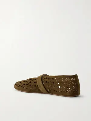 Alaïa Laser-cut Suede Ballet Flats - Green