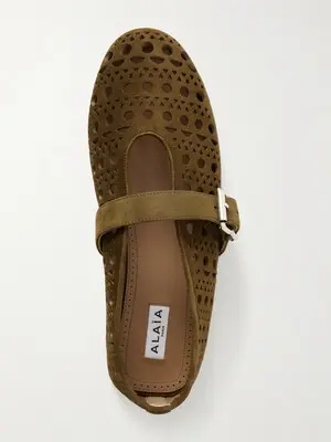 Alaïa Laser-cut Suede Ballet Flats - Green