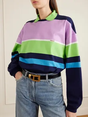 Versace Embroidered Striped Cotton-jersey Sweater - Multi