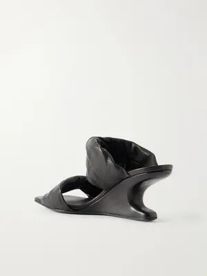 Rick Owens Twisted Cantilever Suede Wedge Mules - Black