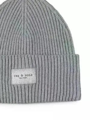 Rag & Bone Ribbed Beanie Hat With Logo Patch - Grey