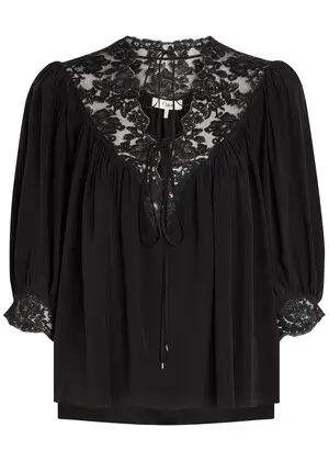 Chloé Lace-trimmed Silk Blouse - Black
