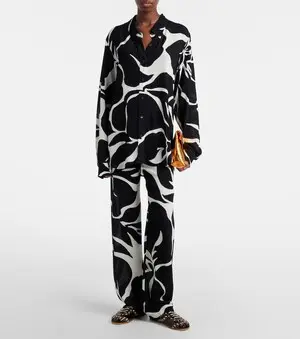 Dries Van Noten Floral Straight Leg Trousers - Black