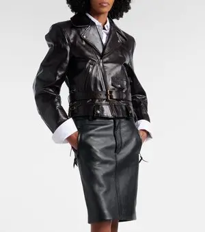 Saint Laurent Belted Leather Biker Jacket