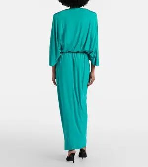 JACQUES WEI Turquoise Floral Applique Maxi Dress